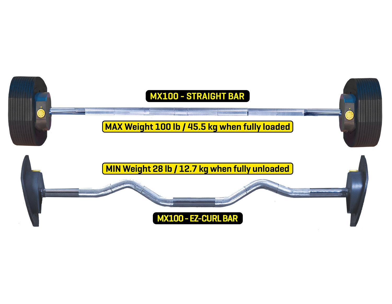 MX100 Two Adjustable Barbells & Rack | MX Select | Rapid Weight Change ...