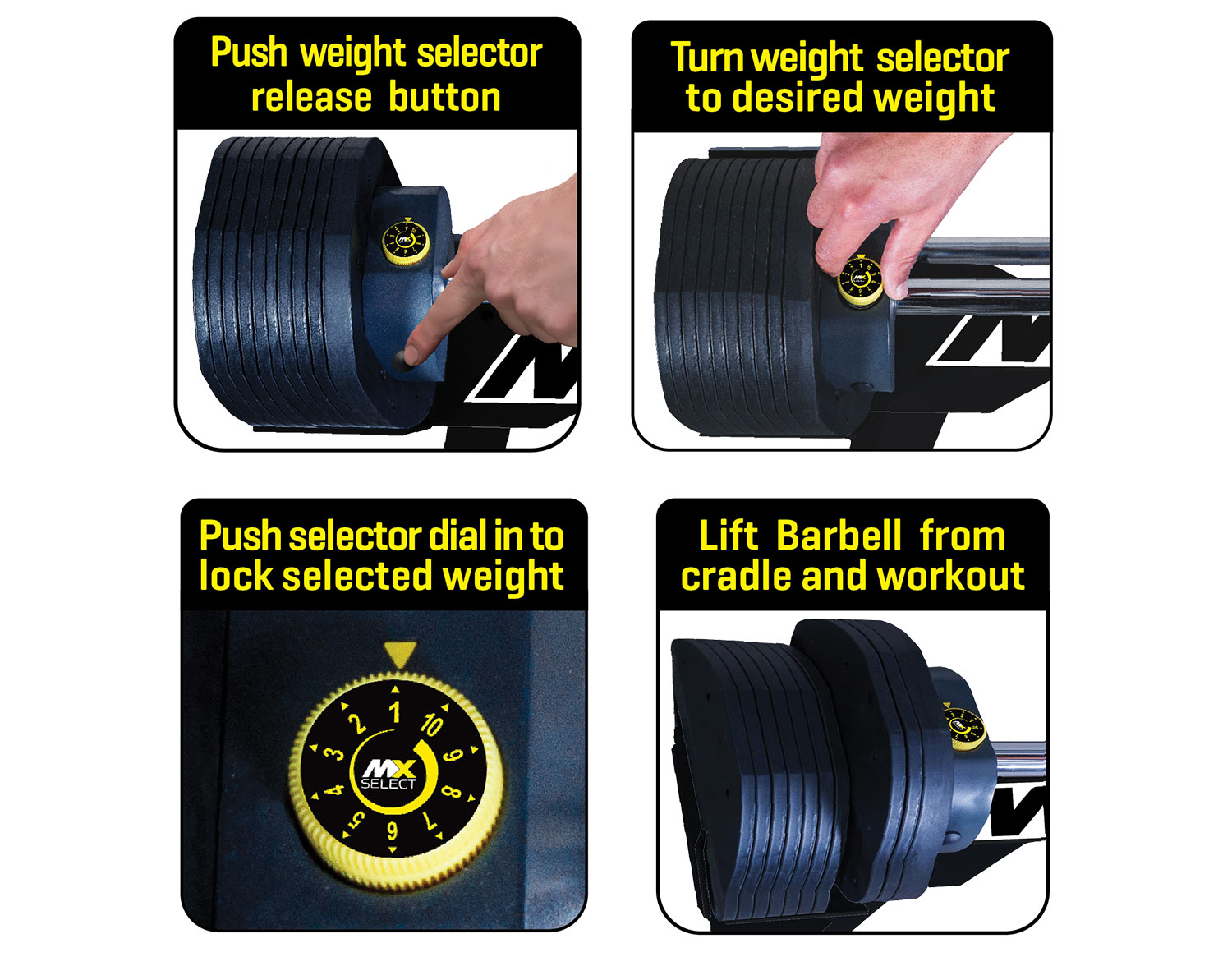 MX100 Two Adjustable Barbells & Rack | MX Select | Rapid Weight Change ...