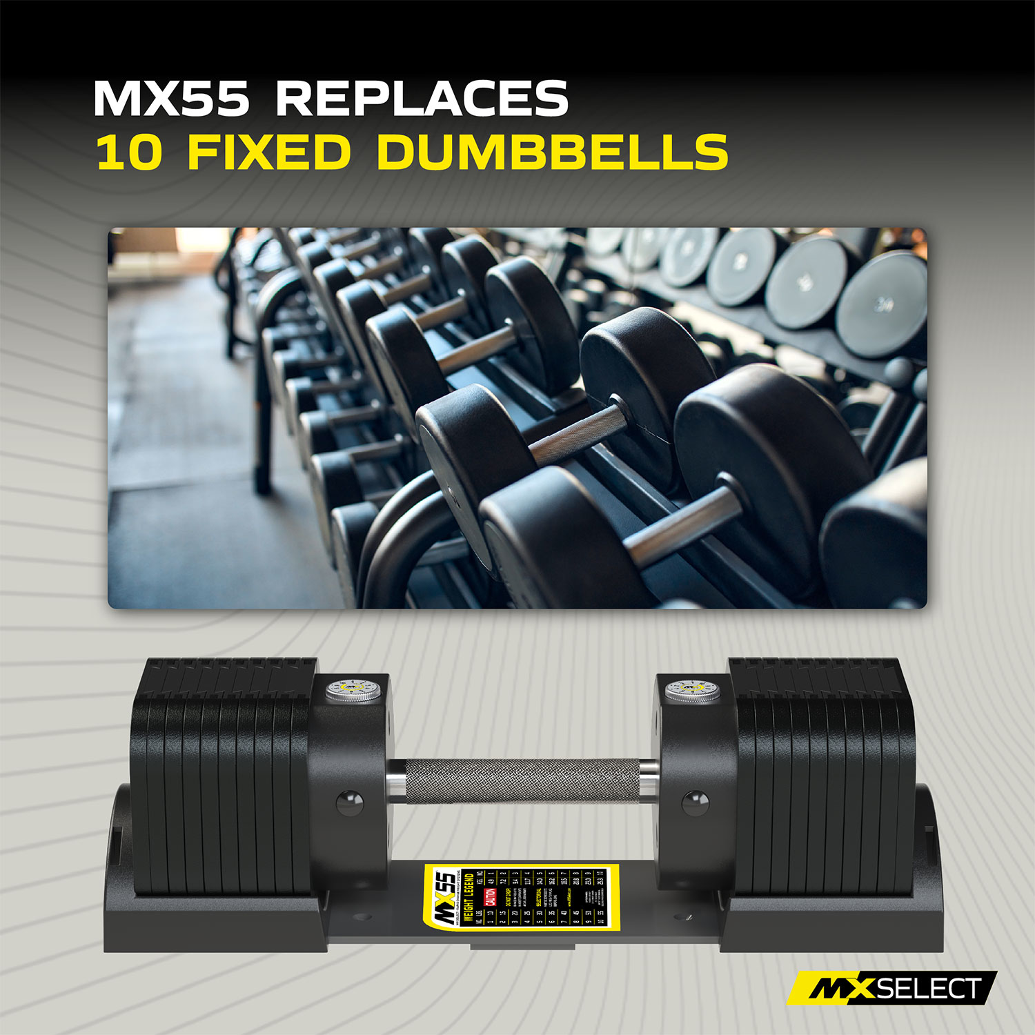 EVO MX55 Adjustable Knurled Dumbbells | MX Select | Rapid Weight Change ...