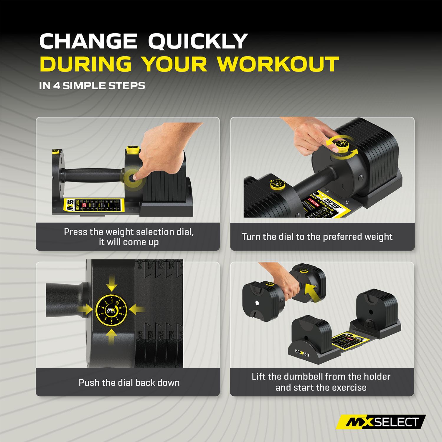 EVO MX55 Adjustable Contoured Dumbbells | MX Select | Rapid Weight ...